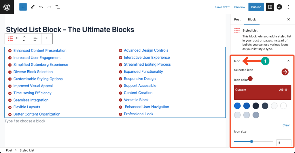 How to Use the Styled List Block - Ultimate Blocks