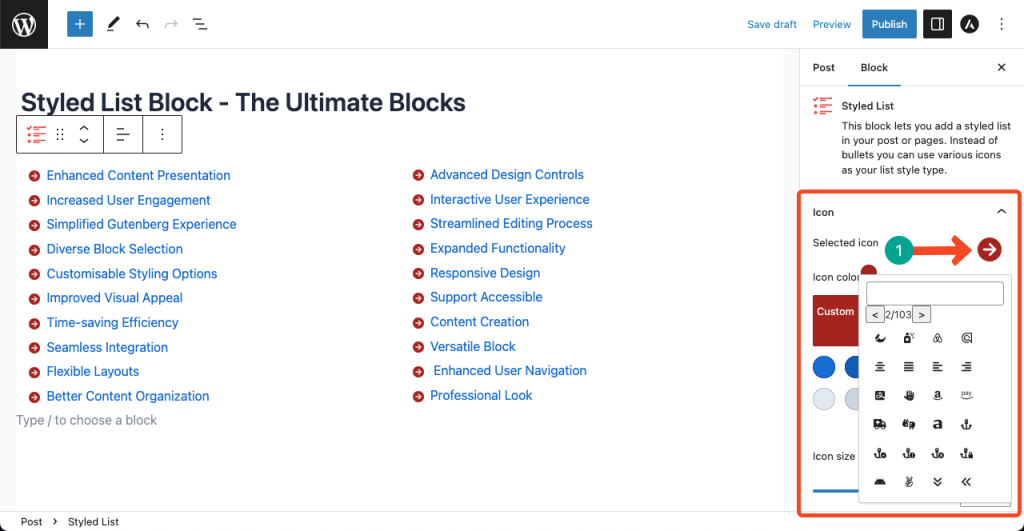 How to Use the Styled List Block - Ultimate Blocks