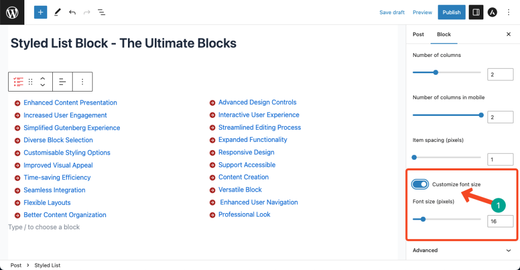 How to Use the Styled List Block - Ultimate Blocks