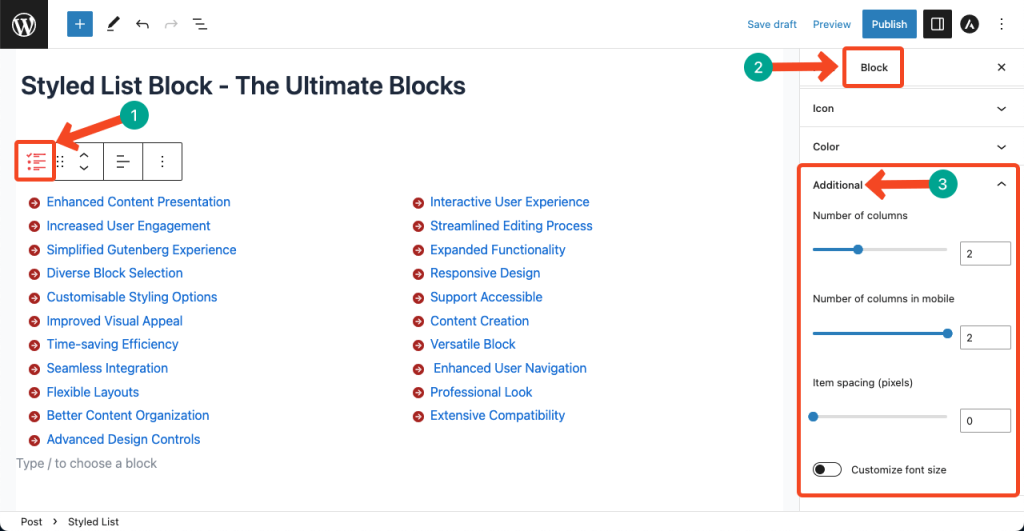 How to Use the Styled List Block - Ultimate Blocks