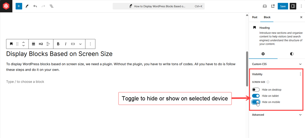 How to Display WordPress Blocks Based on Screen Size