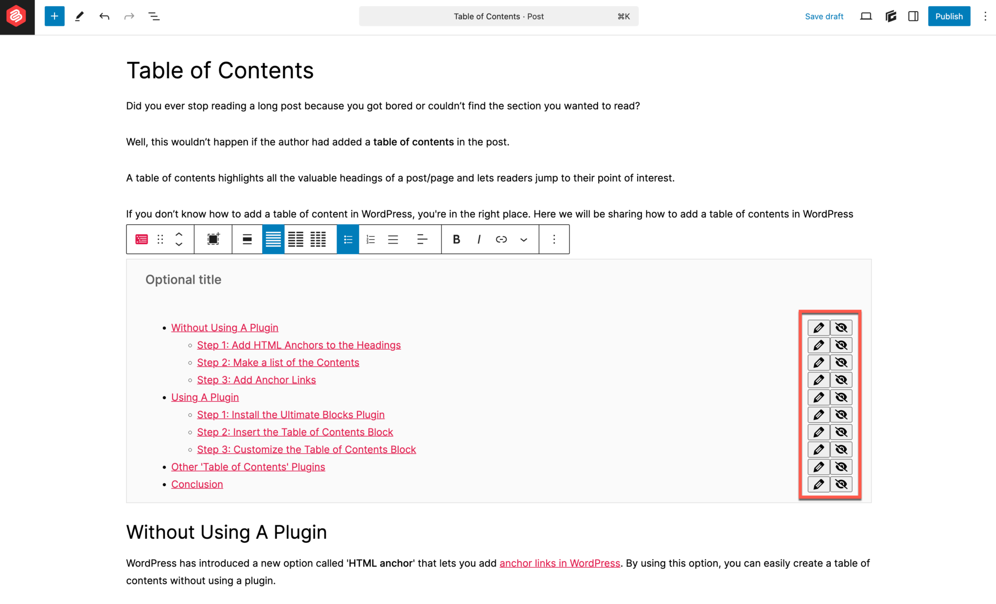 How to Add a Table of Contents in WordPress (With/out a Plugin)