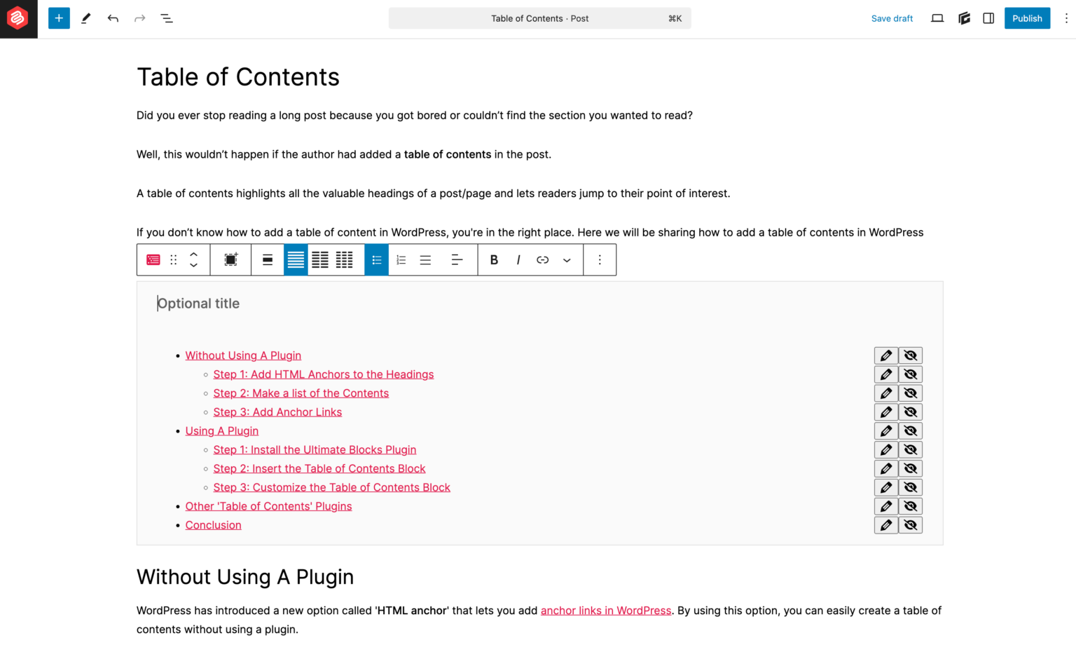 How to Add a Table of Contents in WordPress (With/out a Plugin)