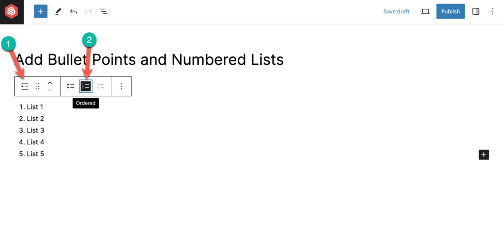 How to Add Bullet Points & Numbered Lists in WordPress