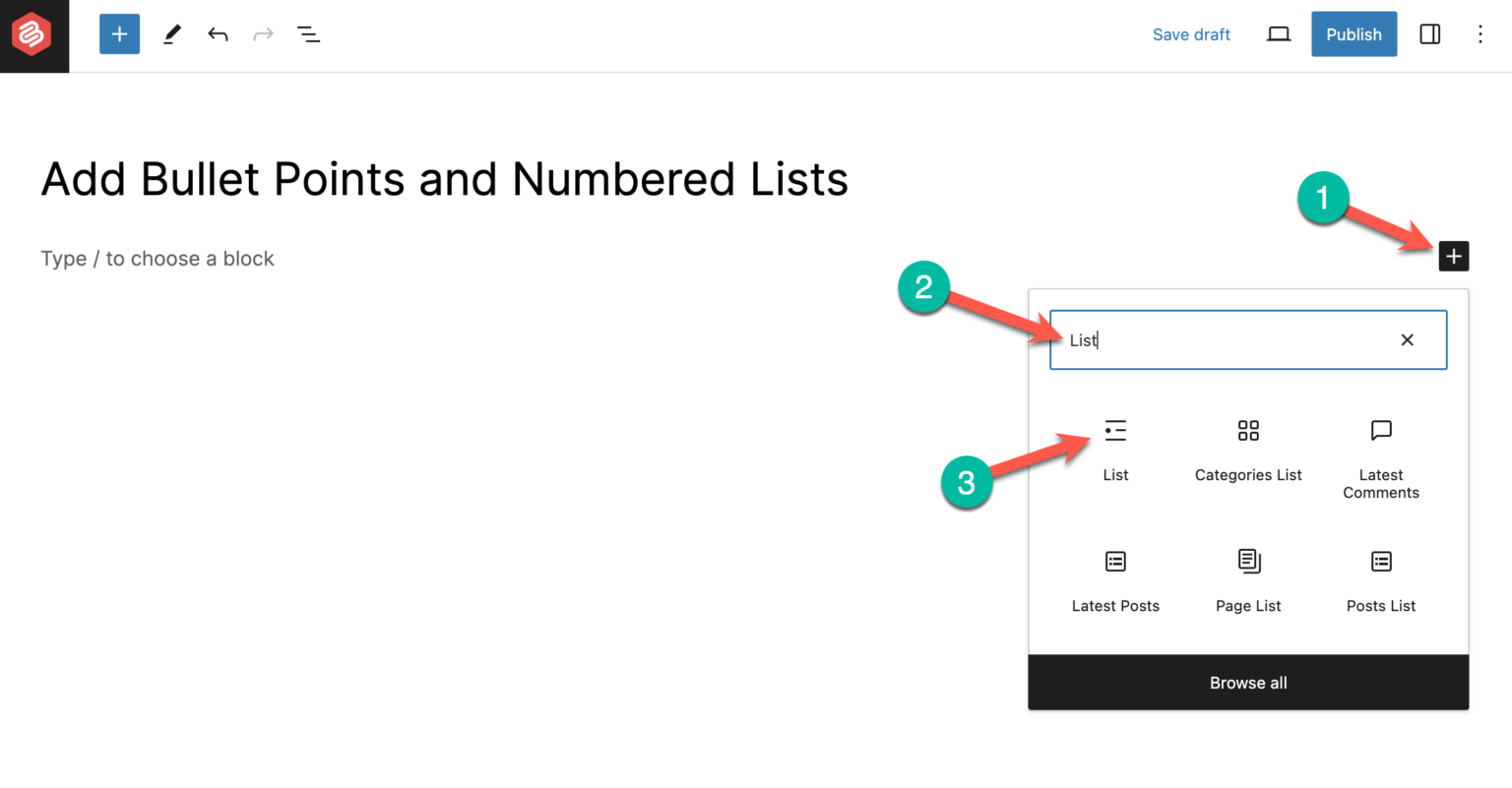 How to Add Bullet Points & Numbered Lists in WordPress