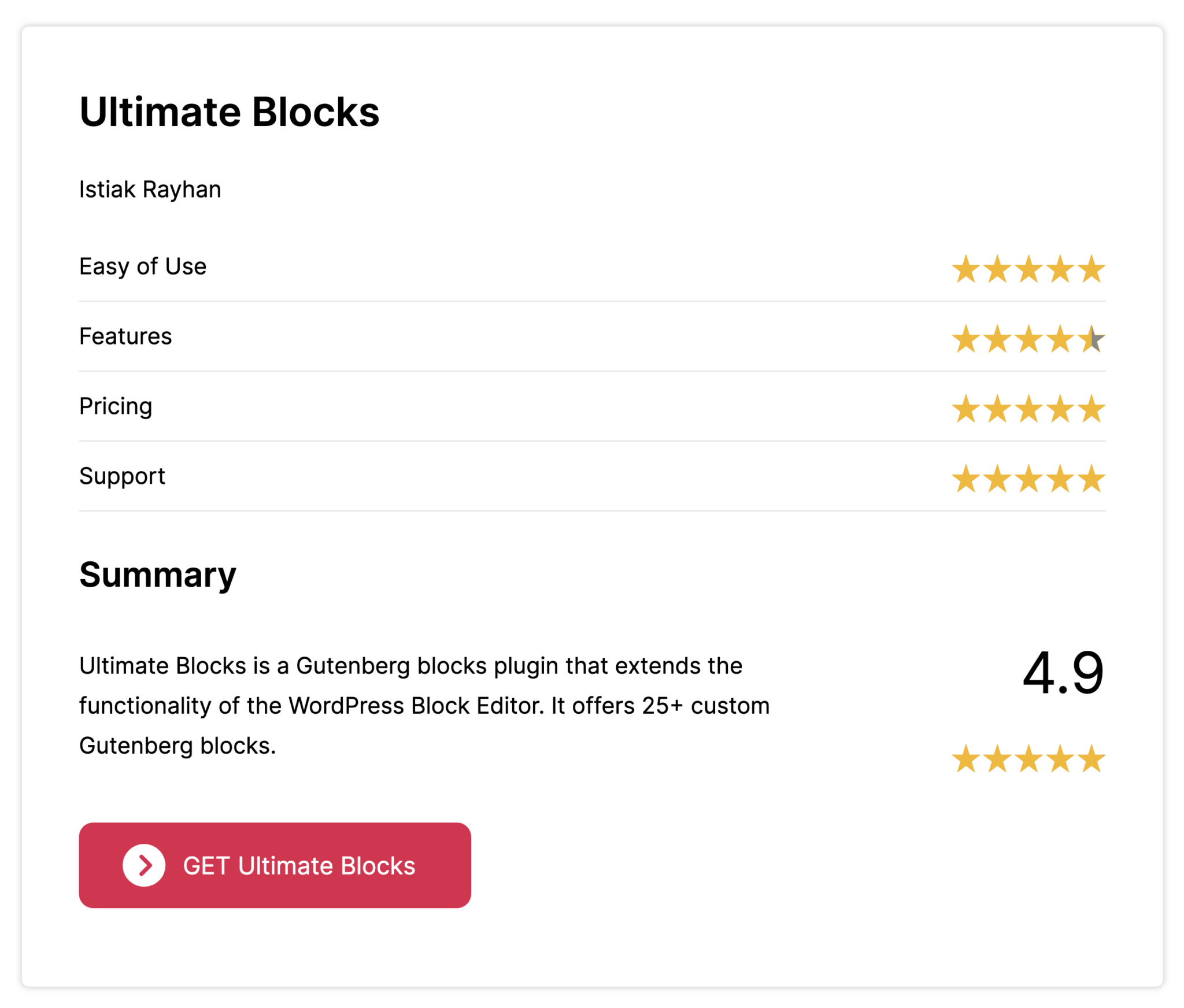 Review Block for WordPress (Schema) - Ultimate Blocks