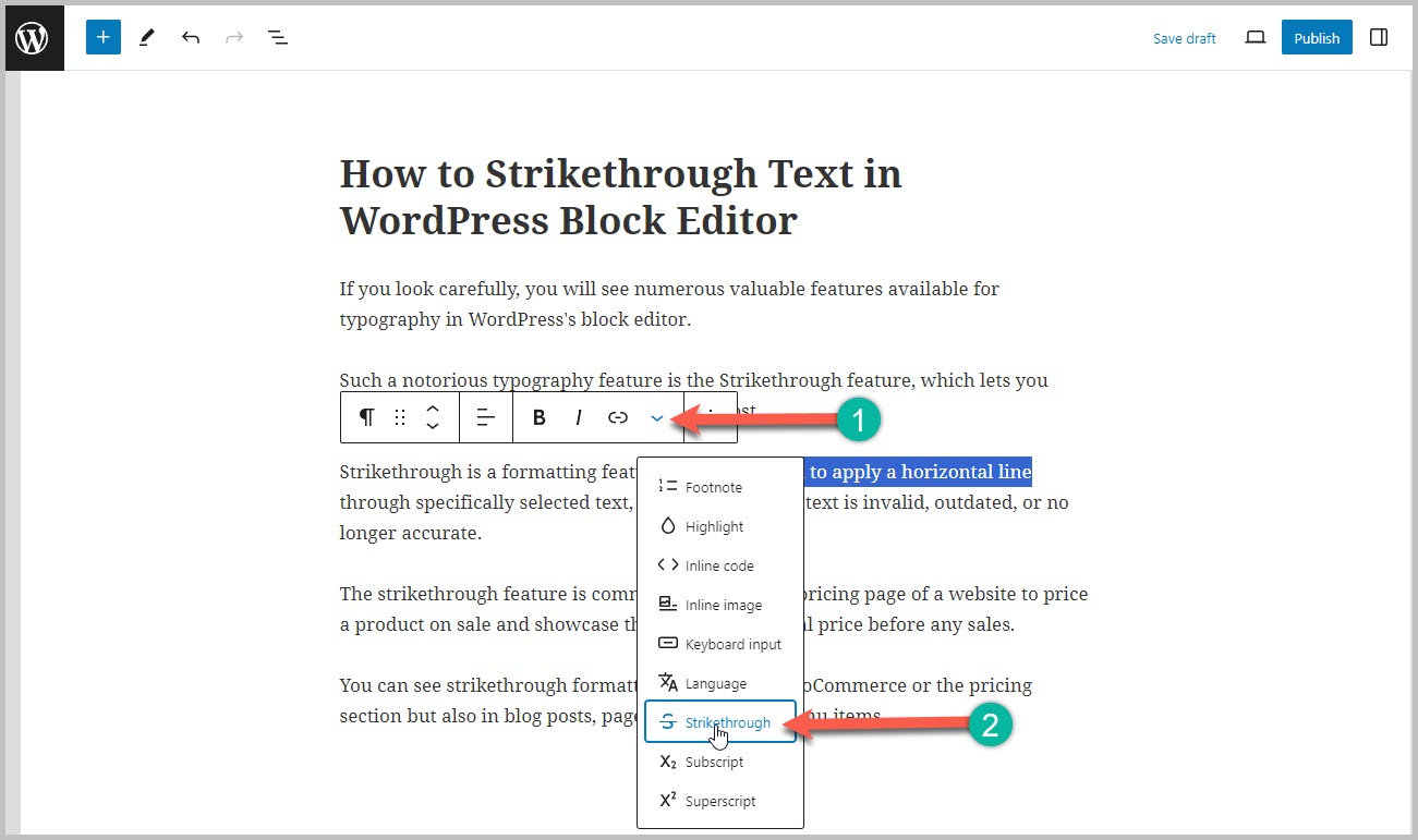 How to Strikethrough Text in WordPress Block Editor - Ultimate Blocks