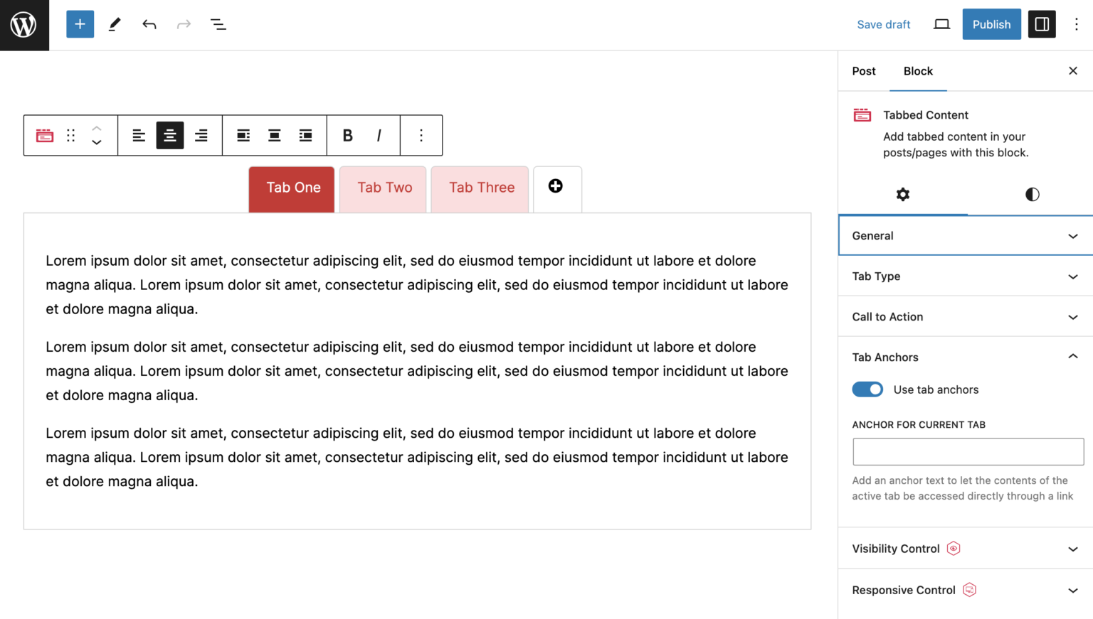 WordPerss Gutenberg Tabs Block | Tabbed Content by Ultimate Blocks