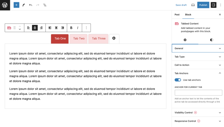 WordPerss Gutenberg Tabs Block | Tabbed Content by Ultimate Blocks