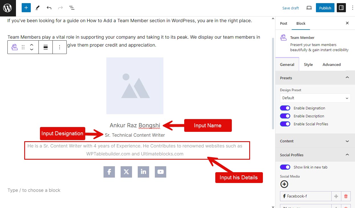 How to Add a Team Member Section in WordPress (3 Easy Steps) - Ultimate Blocks