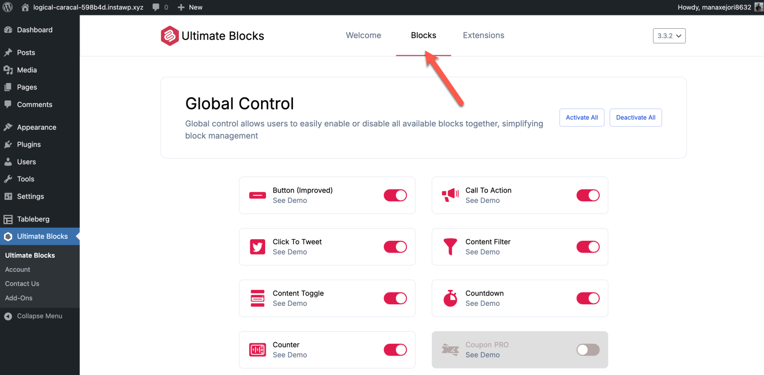 How to Activate and Deactivate Blocks in Ultimate Blocks - Ultimate Blocks