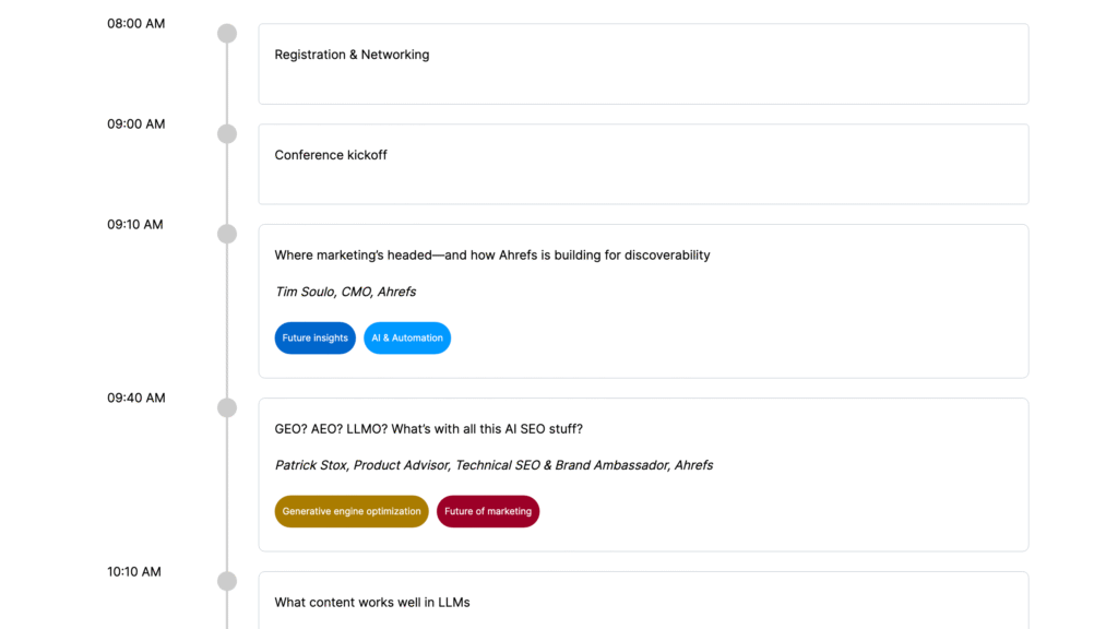 Conference Schedule Timeline | WordPress Pattern by Ultimate Blocks