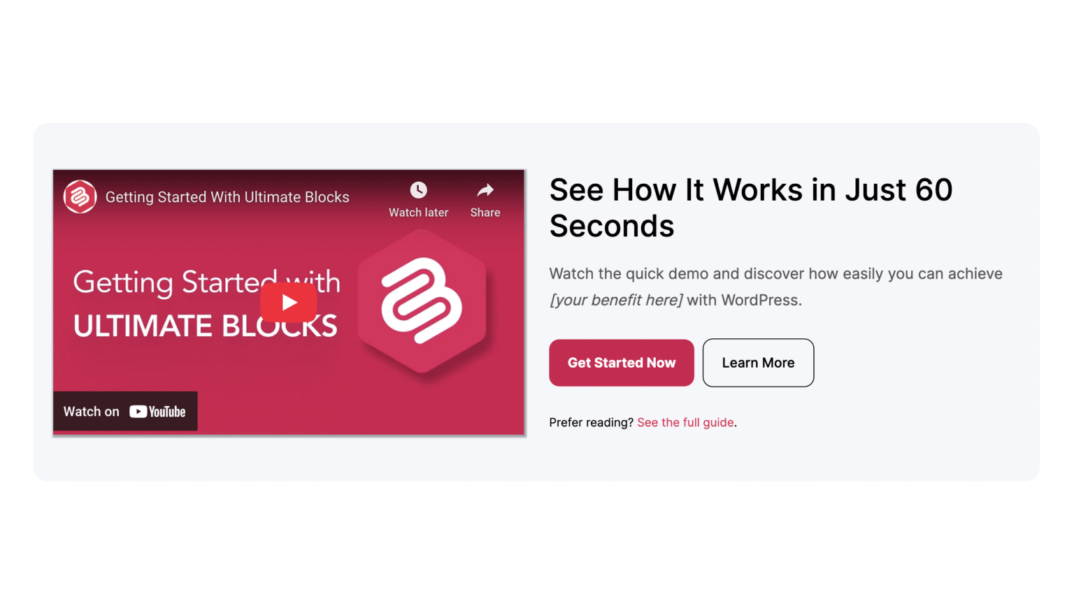 Product Highlight Card with CTA | WordPress Pattern by Ultimate Blocks